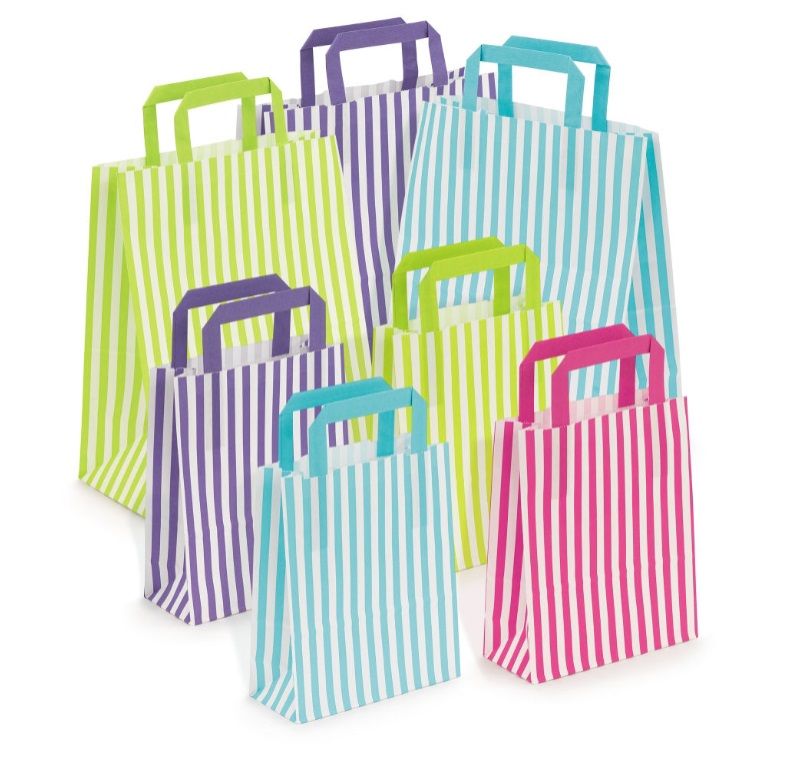 Striped Paper Tape Handle Carrier Bags | iKrafts