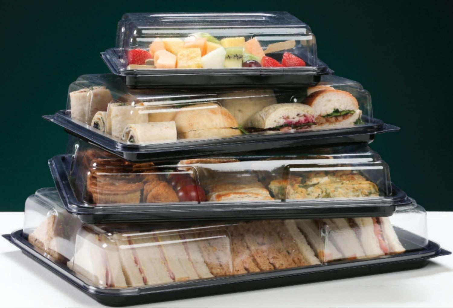Reusable Black Plastic Buffet Platters & Clear Lids | iKrafts
