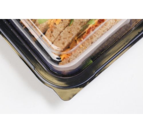 Reusable Black Plastic Buffet Platters & Clear Lids | iKrafts